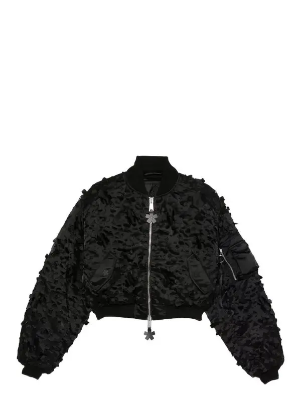 Cecilie Bahnsen Floral Appliqué Cropped Bomber Jacket - Black