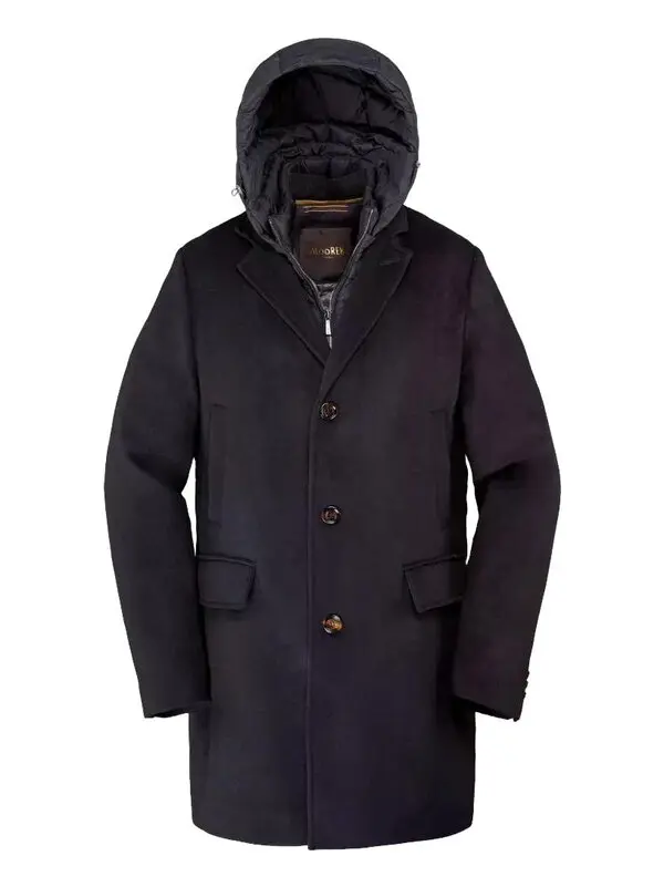 MOORER Hooded Button Coat - Black