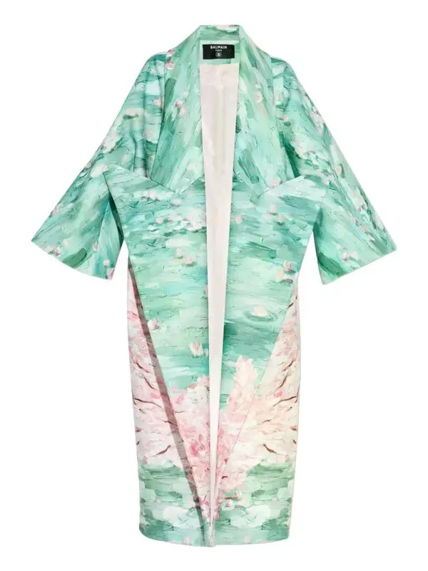 Balmain Floral-print Oversized Coat - Green