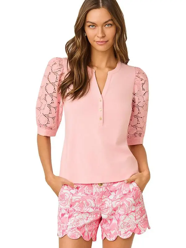 LILLY PULITZER Ronson Eyelet Knit Top - Pink Muse