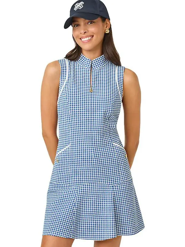 LILLY PULITZER Upf 50+ Luxletic Kathy Flounce Dress - Starlight Navy Mini Performance Gingham