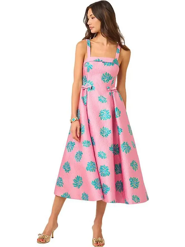 LILLY PULITZER Rissy Midi Dress - Conch Shell Pink Jungle Flower Brocade