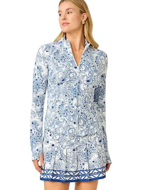 LILLY PULITZER Upf 50+ Luxletic Barbados Zip-up Jacket - Starlight Navy Crossgrain Zoology