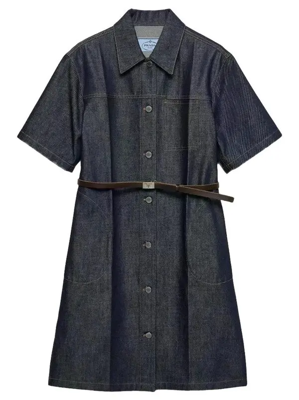 Prada Belted Denim Mini Dress - Blue
