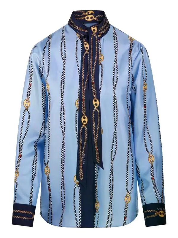 Gucci Printed Silk Twill Shirt - Blue