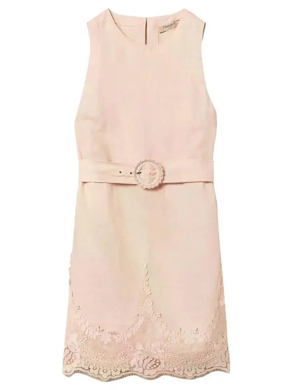 TWINSET Lace-trim Belted Dress - Pink