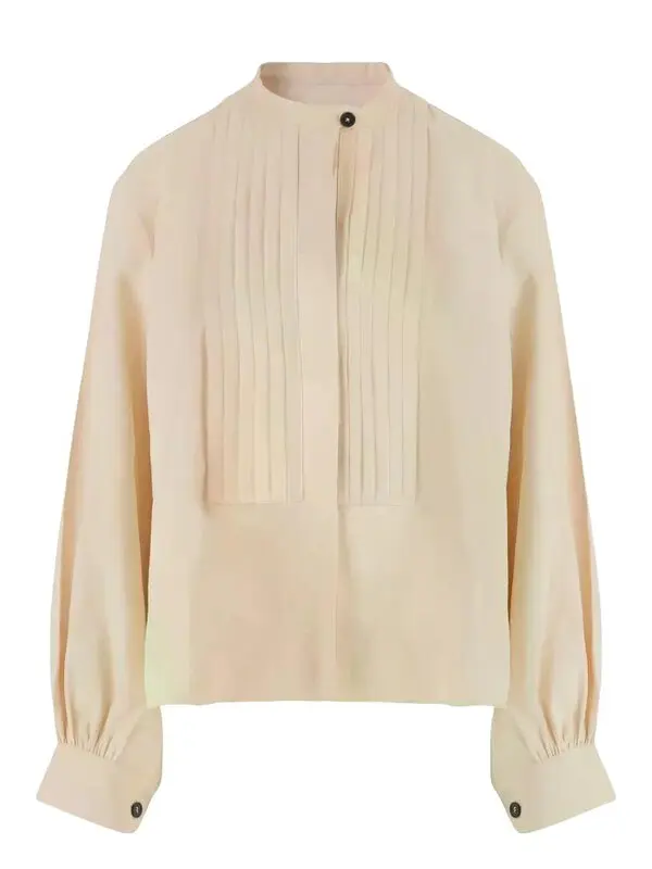 JIL SANDER Pleated Mandarin-collar Shirt - Neutrals