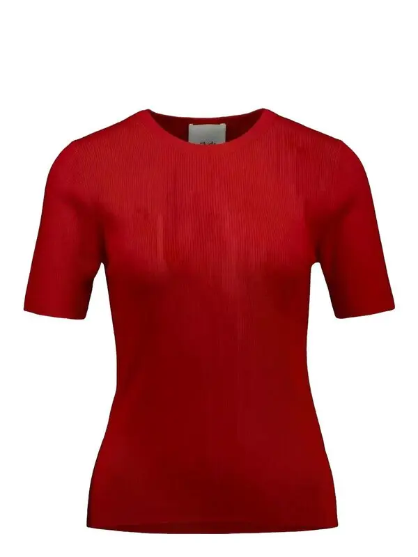 ALLUDE Ribbed Short-sleeve Sweater - Red