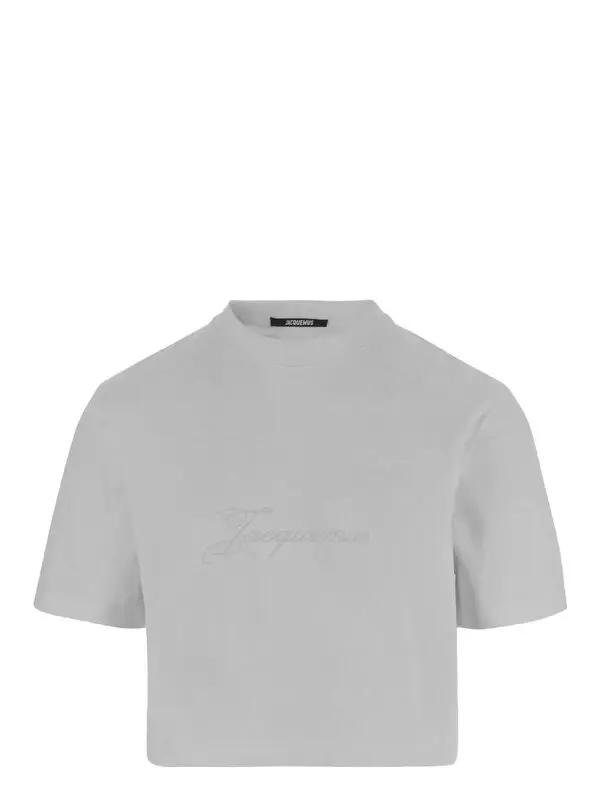 Jacquemus Embroidered-logo Cropped T-shirt - Grey