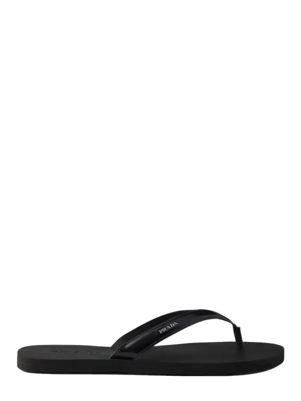 Prada Logo-embossed Leather Flip-flop Sandals - Black