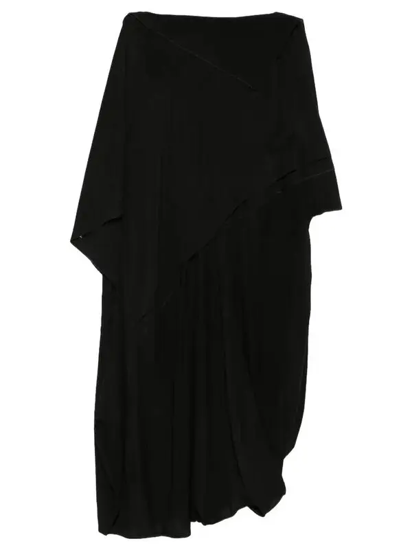 High Asymmetric Layered Midi Dress - Black