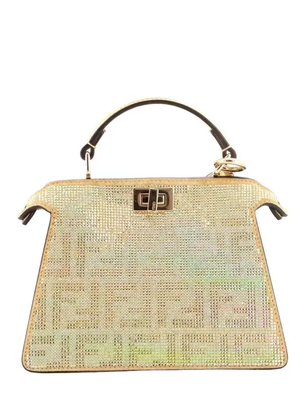 Fendi Peekaboo Iseeu Zucca Crystal Embellished Suede Satchel - Gold