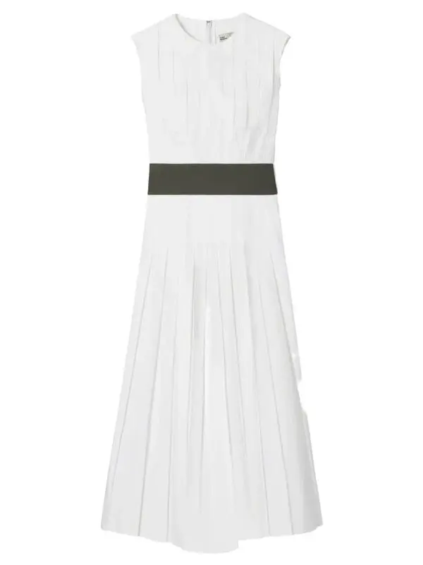 Tory Burch Pleated Poplin Dress - White