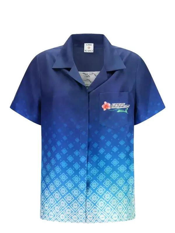 Casablanca Cuban Collar Short Sleeve Shirt - Blue