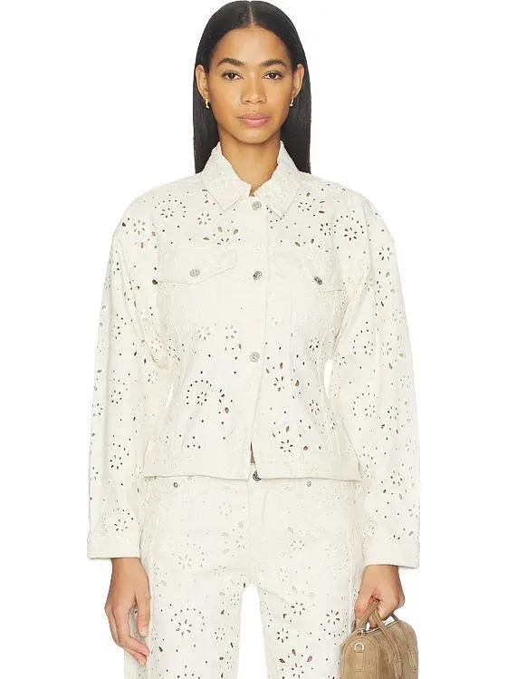 Steve Madden Henrietta Eyelet Cropped Denim Jacket - Ivory