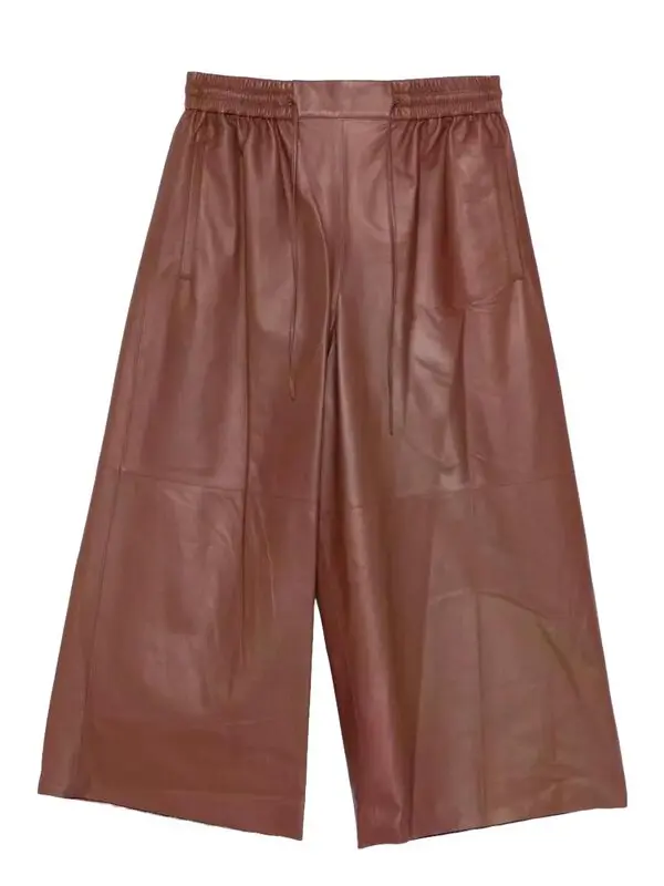 YVES SALOMON Leather Trousers With Drawstring - Brown