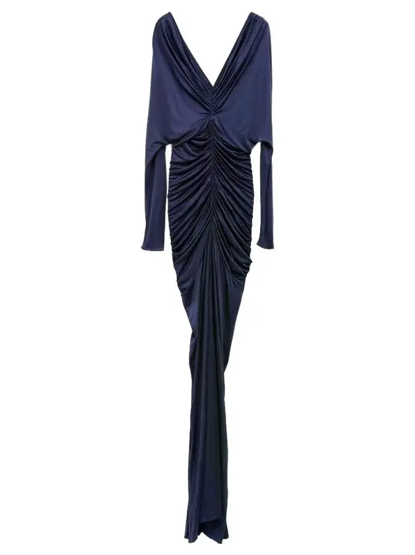 Atlein V-neck Ruched Gown - Blue