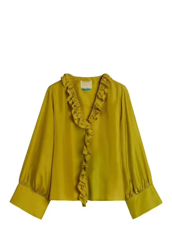 Momoni Ruffled V-neck Blouse - Green