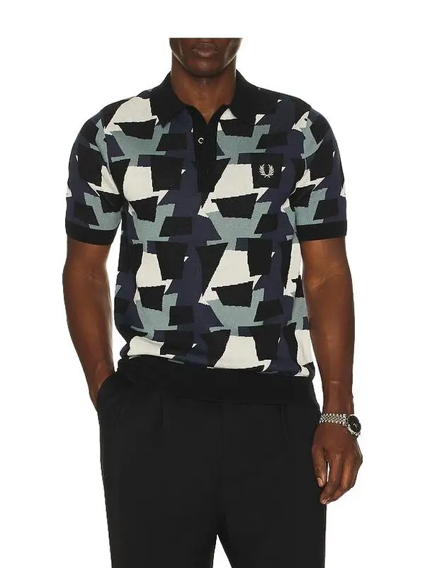 Fred Perry Fragment Jacquard Knit Polo Shirt In . Also - Black