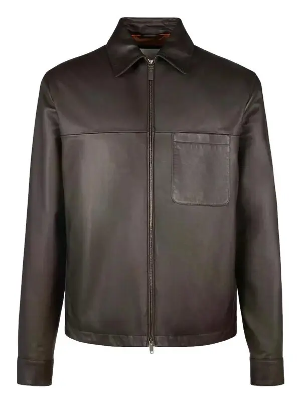 TOD'S Zipped Leather Overshirt - Brown