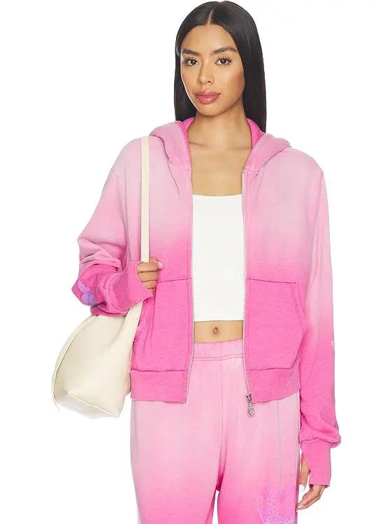 Lauren Moshi Butterfly Heart Crop Zip Hoodie - Pink