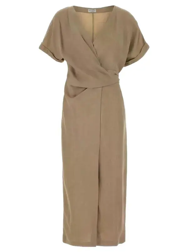 Brunello Cucinelli V-neck Wrap Dress - Neutrals