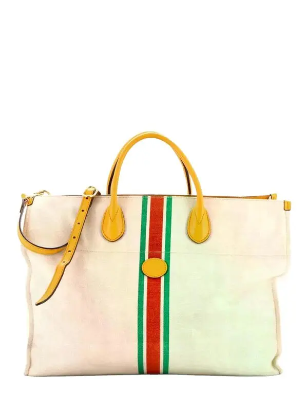 Gucci Interlocking G Web Canvas Large Tote Bag - Neutrals