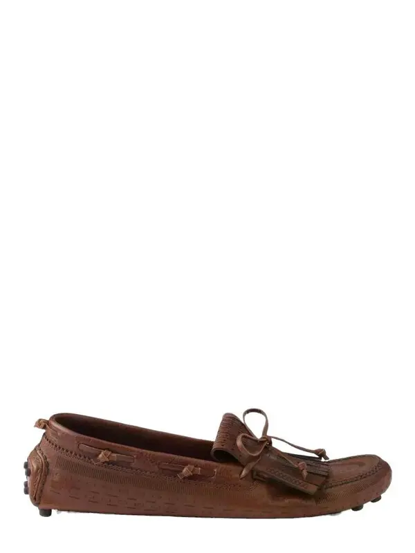Prada Fringe-apron Leather Loafers - Brown