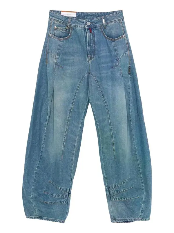 High Contrast-stitching Wide-leg Jeans - Blue