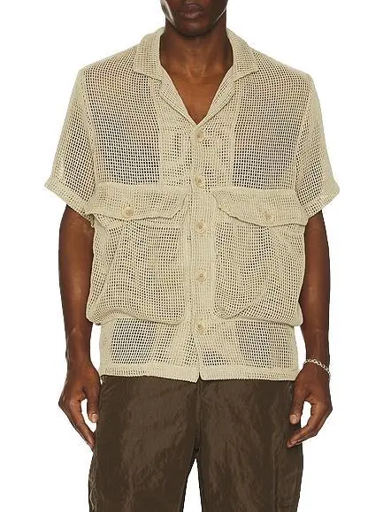 Reese Cooper Crochet Knit Short Sleeve Cargo Shirt - Khaki