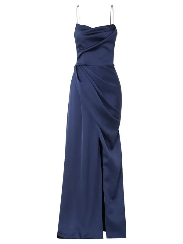 RASARIO Asymmetric Gathered Satin-crepe Gown - Blue