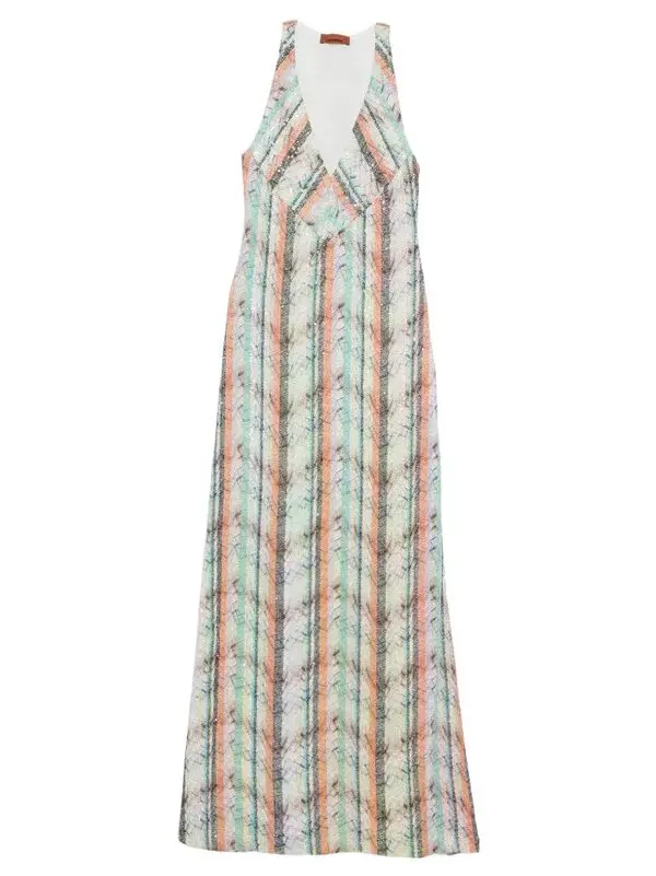 Missoni Striped-pattern V-neck Maxi Dress - Green