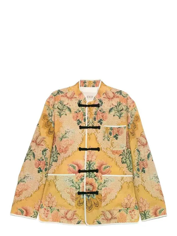 Valentino Garavani Floral-print Frog-closure Jacket - Yellow