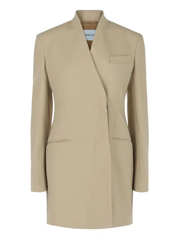 FERRAGAMO Single-breasted Virgin Wool Blazer - Bone