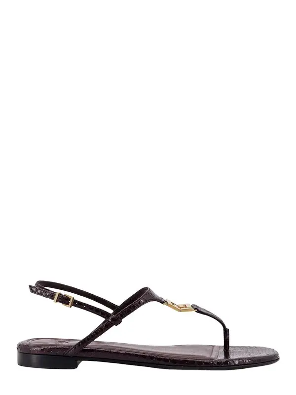 Fendi Fold Leather Thong Sandals - Purple