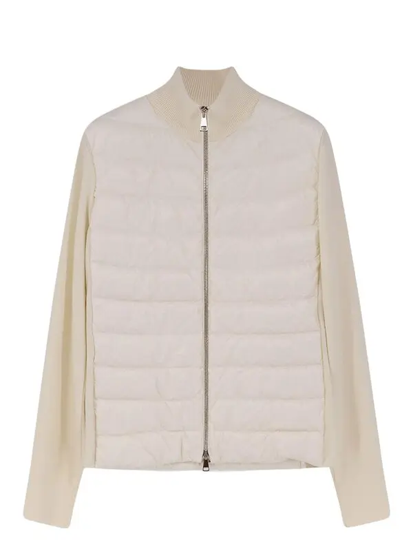 Moncler Cardigan With Down Filled Front Panel And Logo Patch - White