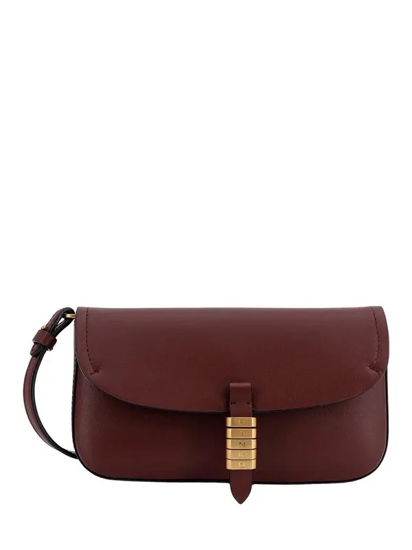 Pinko Saddle Flat Leather Crossbody Bag - Red