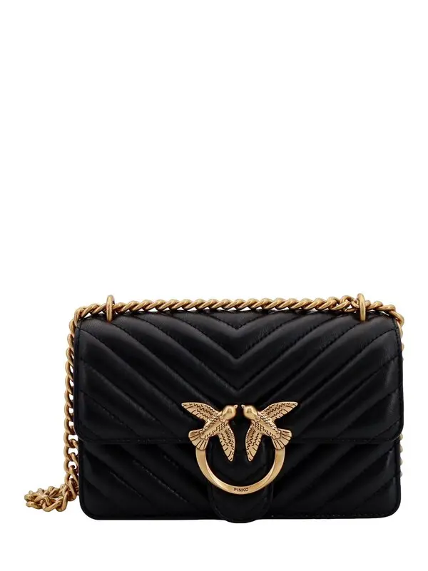 Pinko Love One Mini Quilted Leather Crossbody Bag - Black