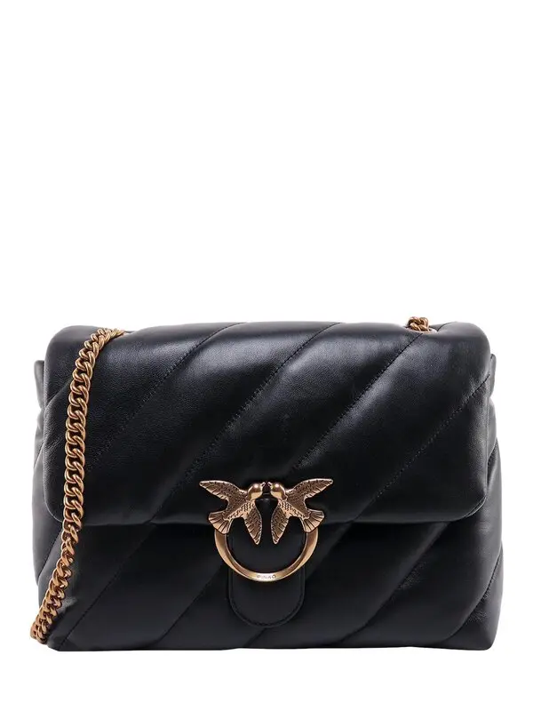 Pinko Quilted Leather Crossbody Bag - Black