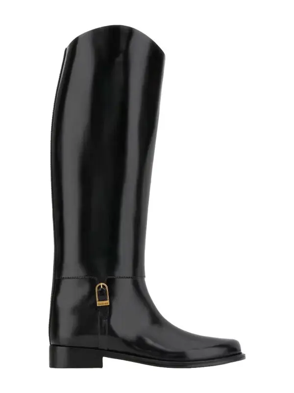Saint Laurent Julia Buckle Leather Boots - Black