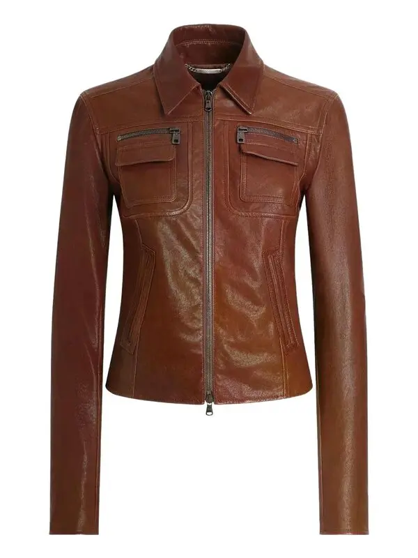 Dolce & Gabbana Pocket Zip-fastening Leather Jacket - Brown