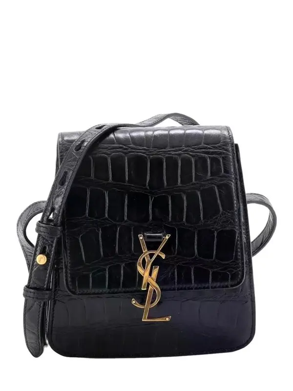 Saint Laurent Kaia Flap Satchel Crocodile Embossed Leather Crossbody Bag - Black