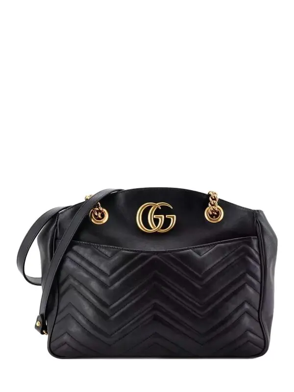 Gucci Gg Marmont Chain Tote Matelassé Leather Medium Shoulder Bag - Black