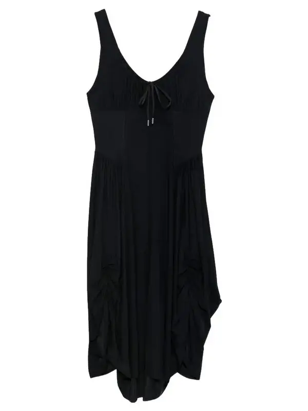 High Asymmetric Midi Dress With Tie Detail - Black