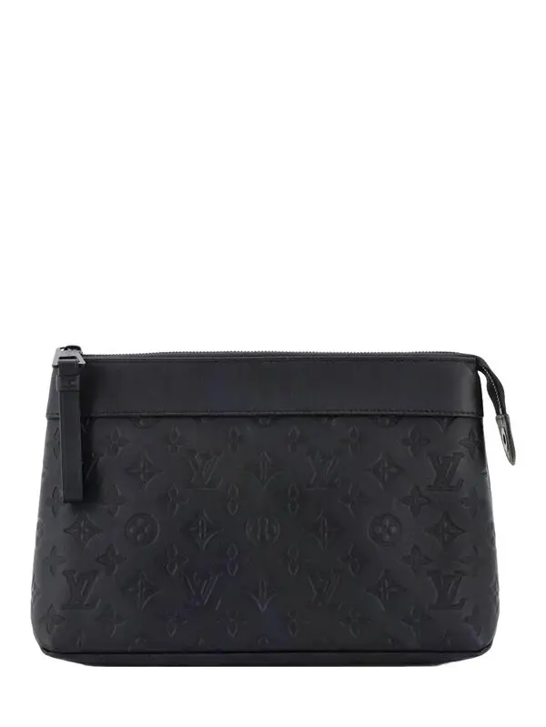 LOUIS VUITTON Pochette Voyage Souple Monogram Shadow Leather Clutch Bag - Black