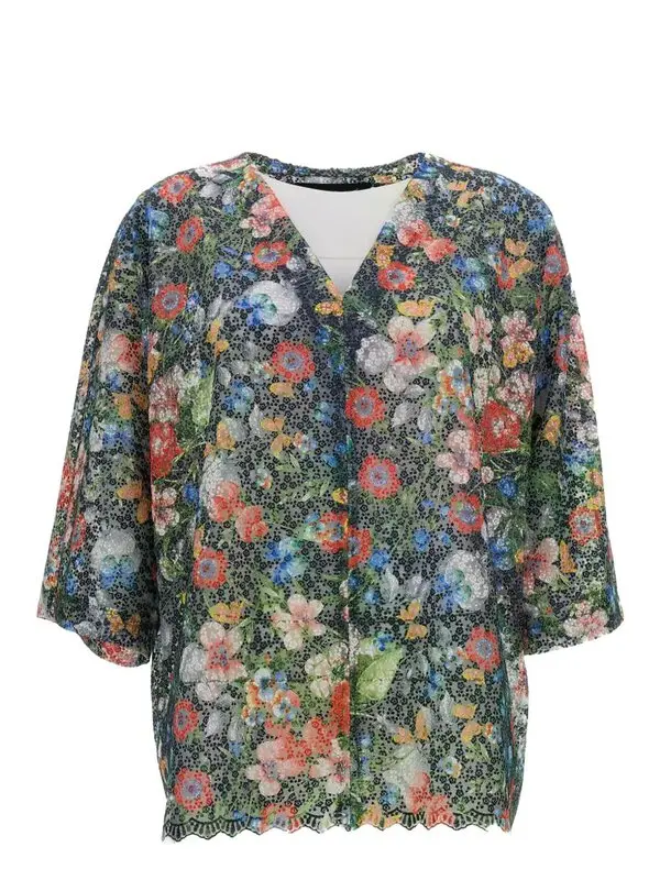 IRIE' Floral-print V-neck Blouse - Black