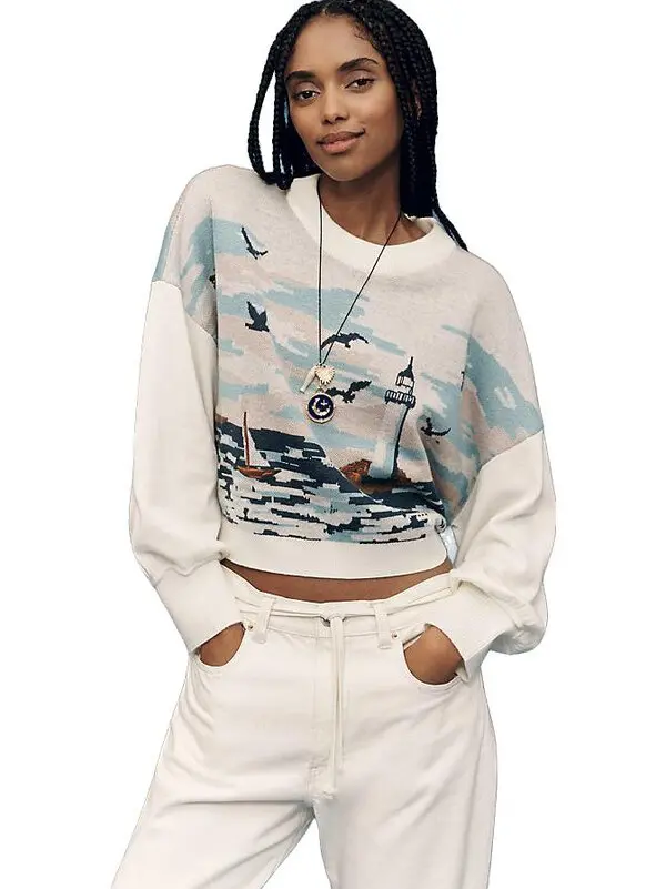 Maeve Nautical Scene Sweater - Blue Pattern
