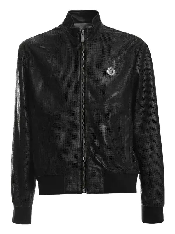 Just Cavalli Perforated Leather Jacket - Black