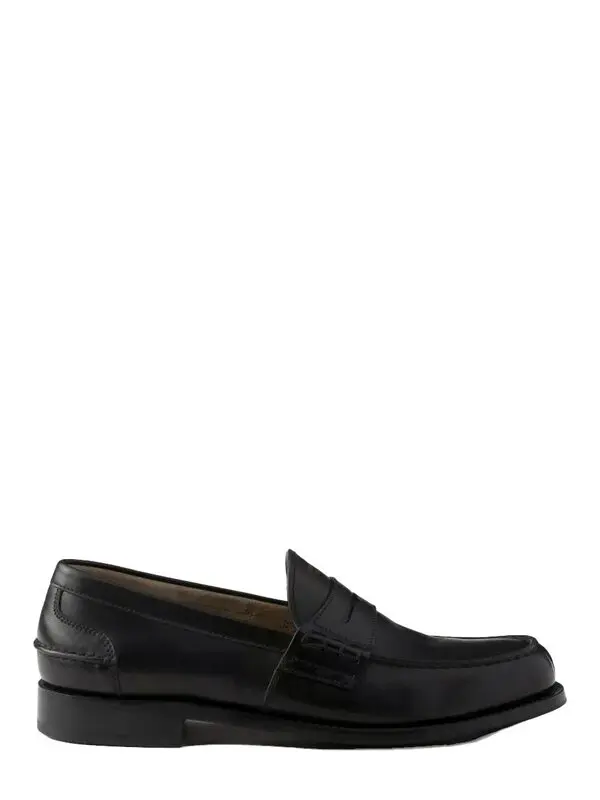 Prada Leather Loafers With Logo Detail - Black