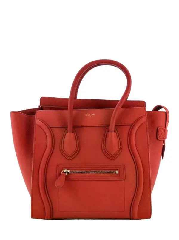 Celine Luggage Bag Grainy Leather Micro Tote Bag - Red